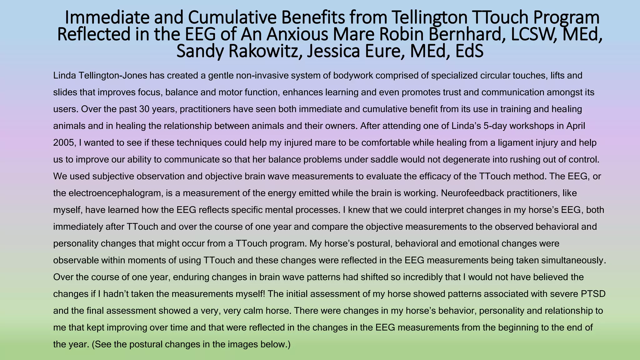 Anna Wise and Linda Tellington-Jones EEG Study with Horses and Humans ...