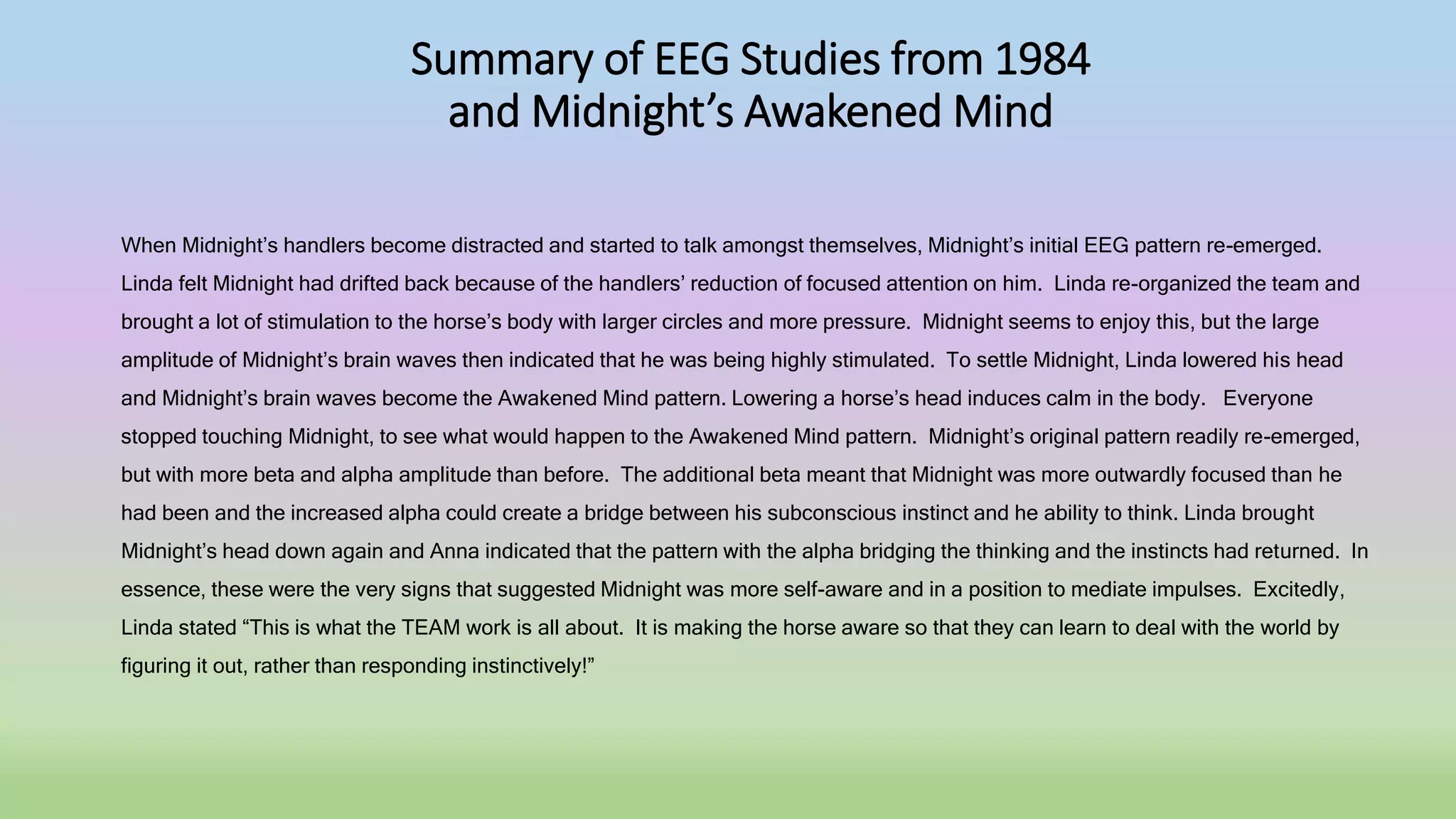 Anna Wise and Linda Tellington-Jones EEG Study with Horses and Humans ...