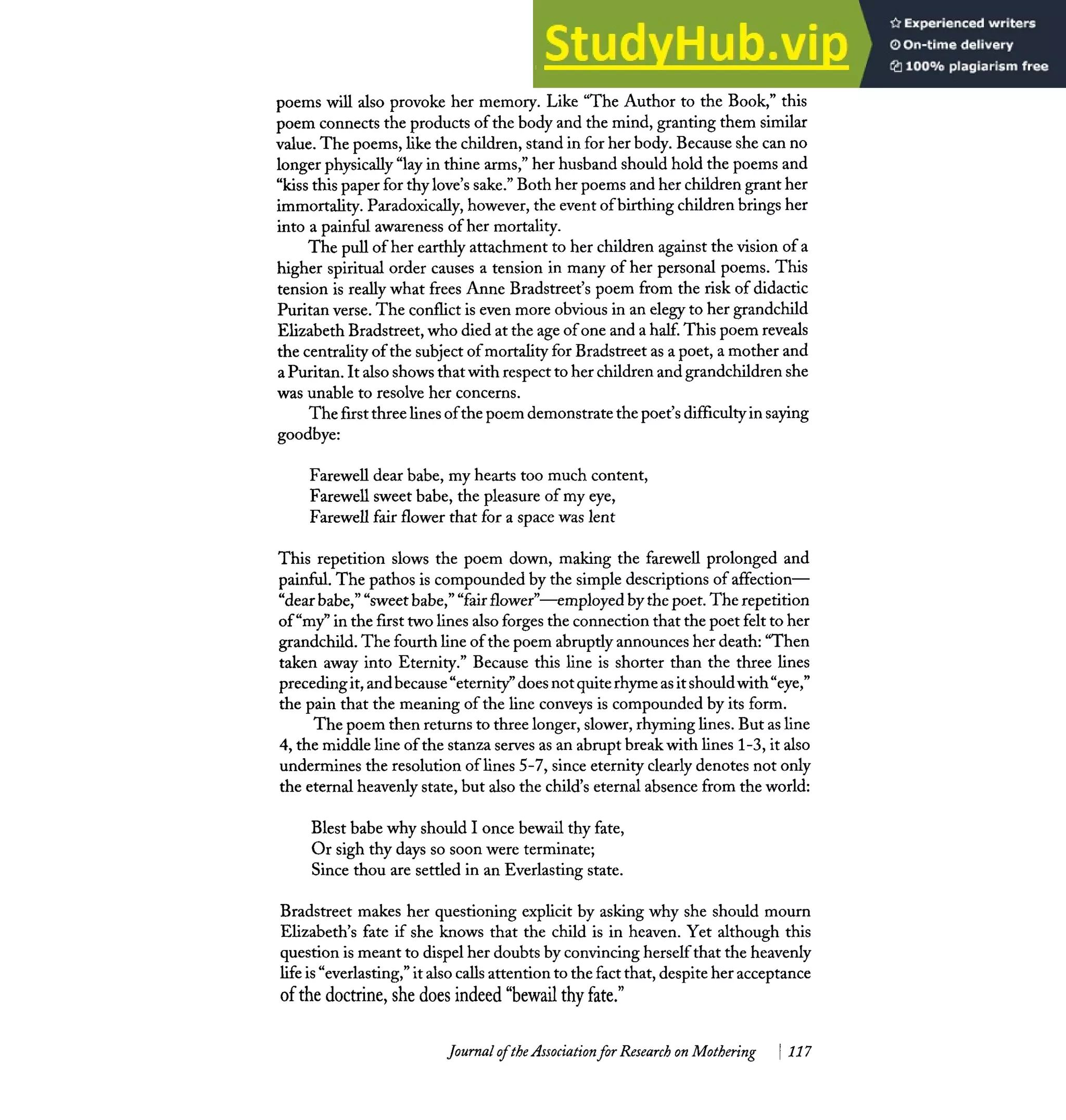 Ann Bradstreet The Religious Poet As Mother | PDF