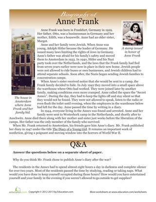 Anne frank-worksheet | PDF