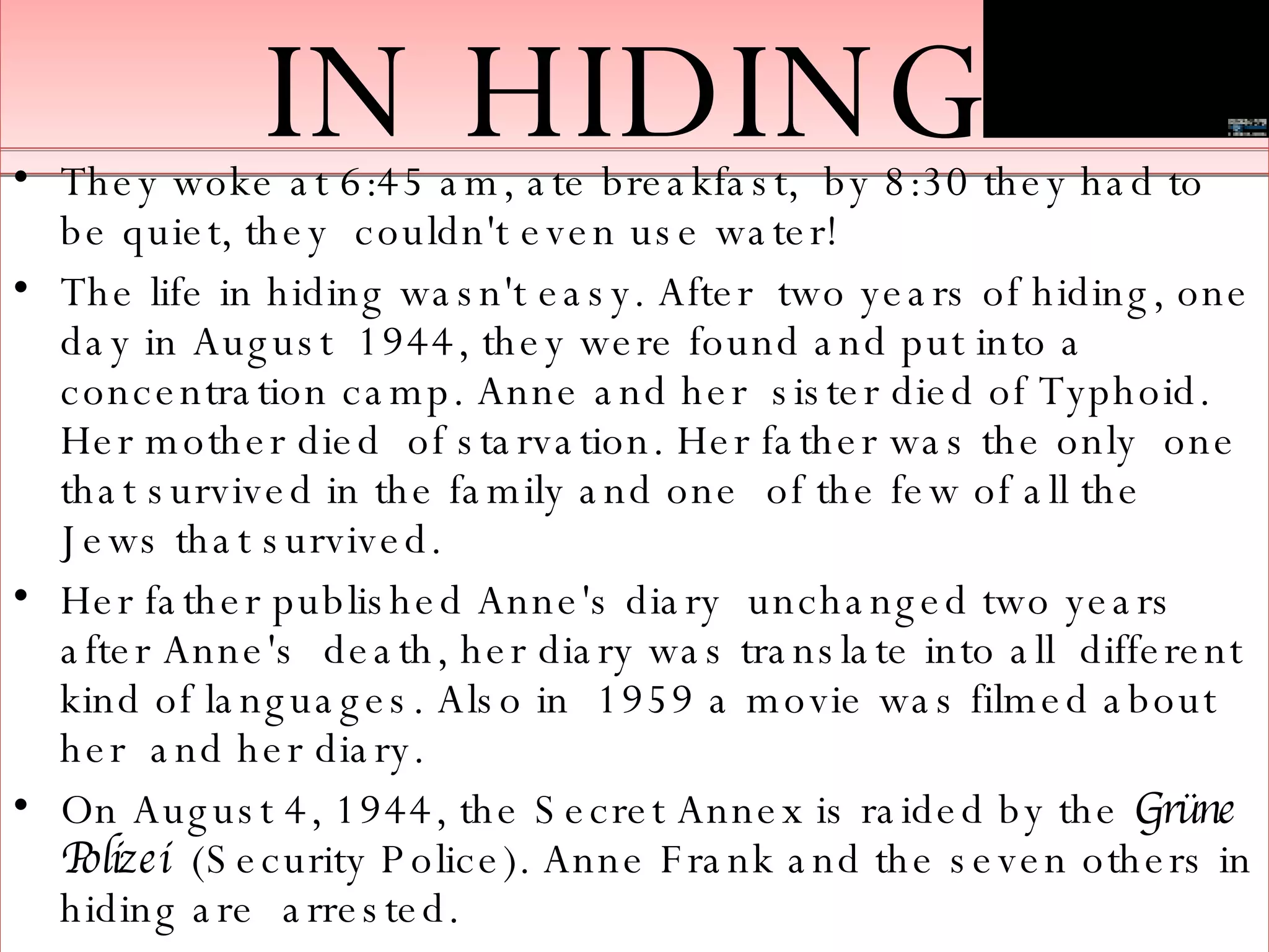 Anne Frank’S Life | PPT