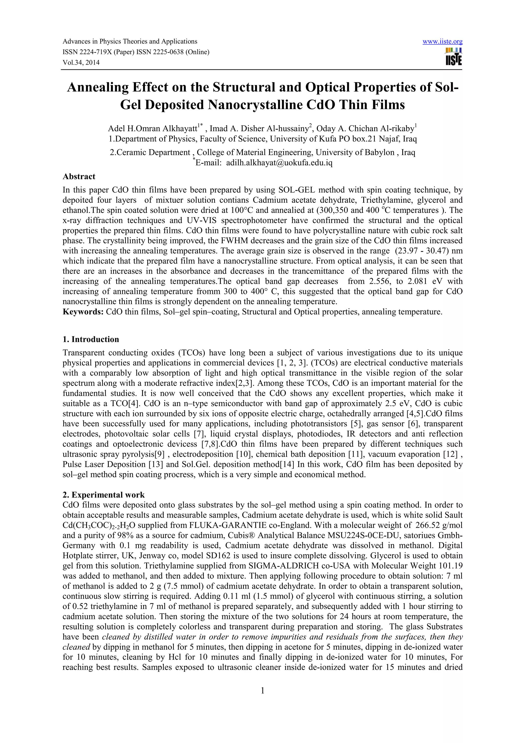 Annealing effect on the structural and optical properties of | PDF