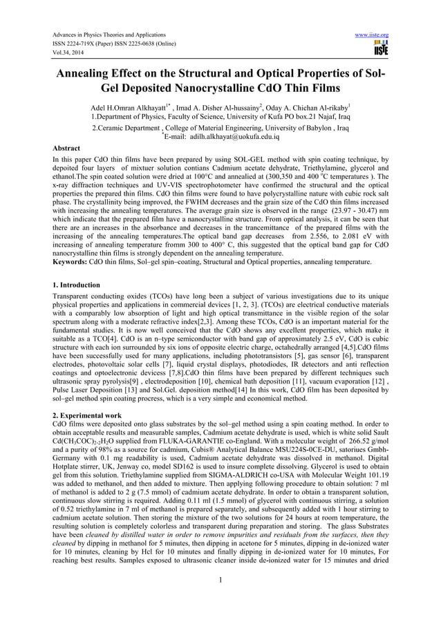 Annealing effect on the structural and optical properties of | PDF