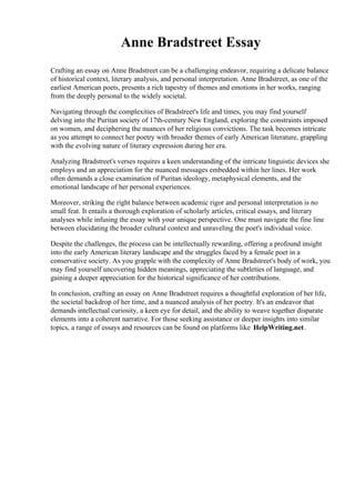 Anne Bradstreet Essay | PDF | Poetry | Books and Literature