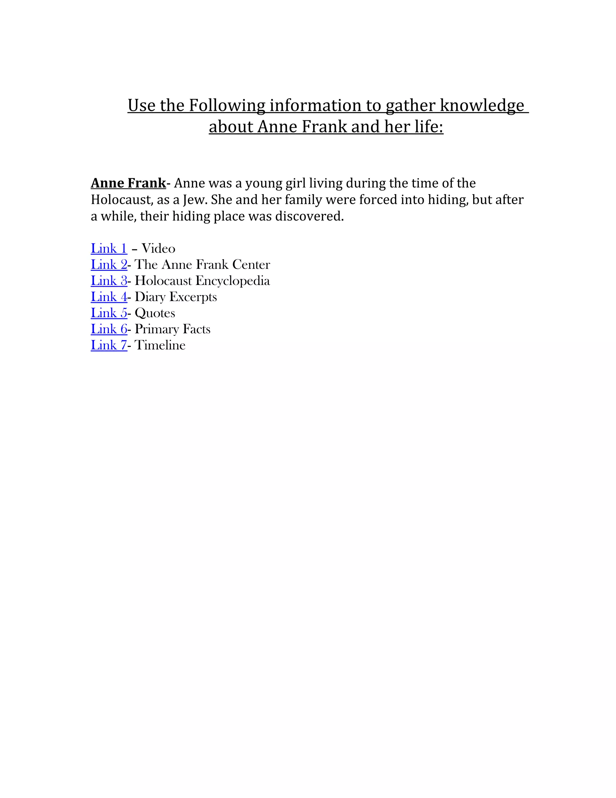 Anne frank webquest | DOC | Education