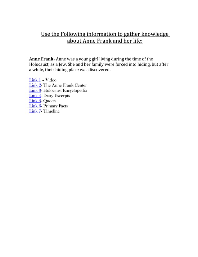 Anne frank webquest | DOC | Education