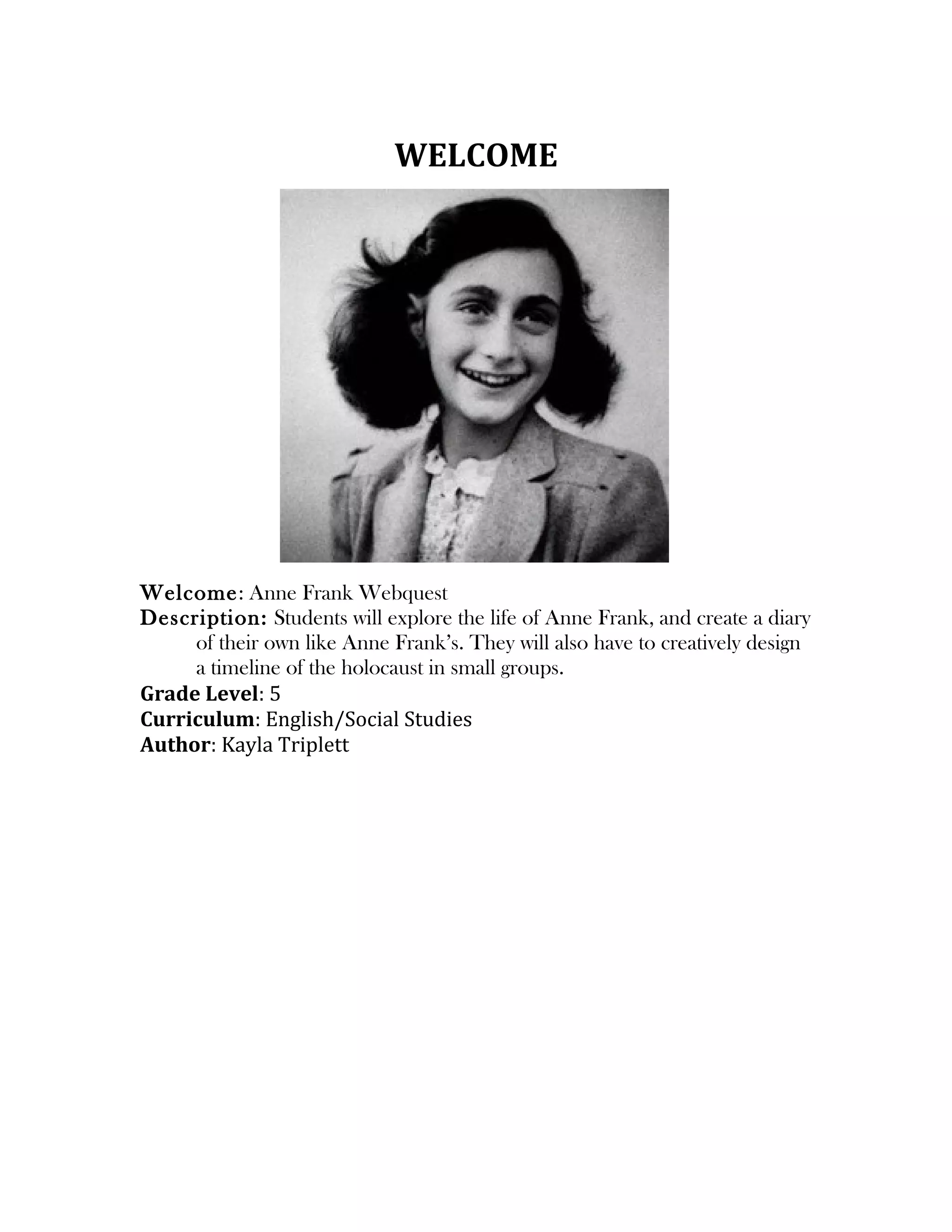 Anne frank webquest | DOC