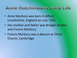 Anne Hutchinson's Life | PPTX