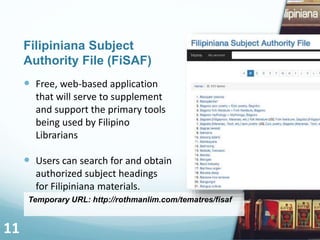 Subject Headings Authority File for Filipiniana materials / Annelyn C ...