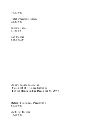 Annes Beauty Salon, Inc Income Statement For the Year 20XX | DOCX