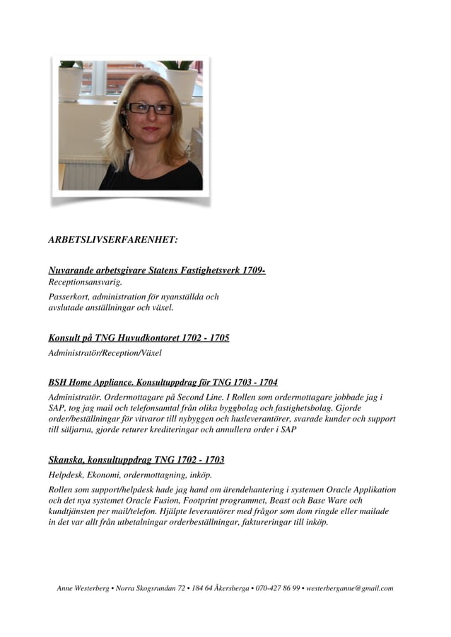 Anne westerberg cv med foto 2018 | PDF