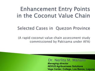Enhancement Entry Points in the Coconut Value Chain (Selected Case ...