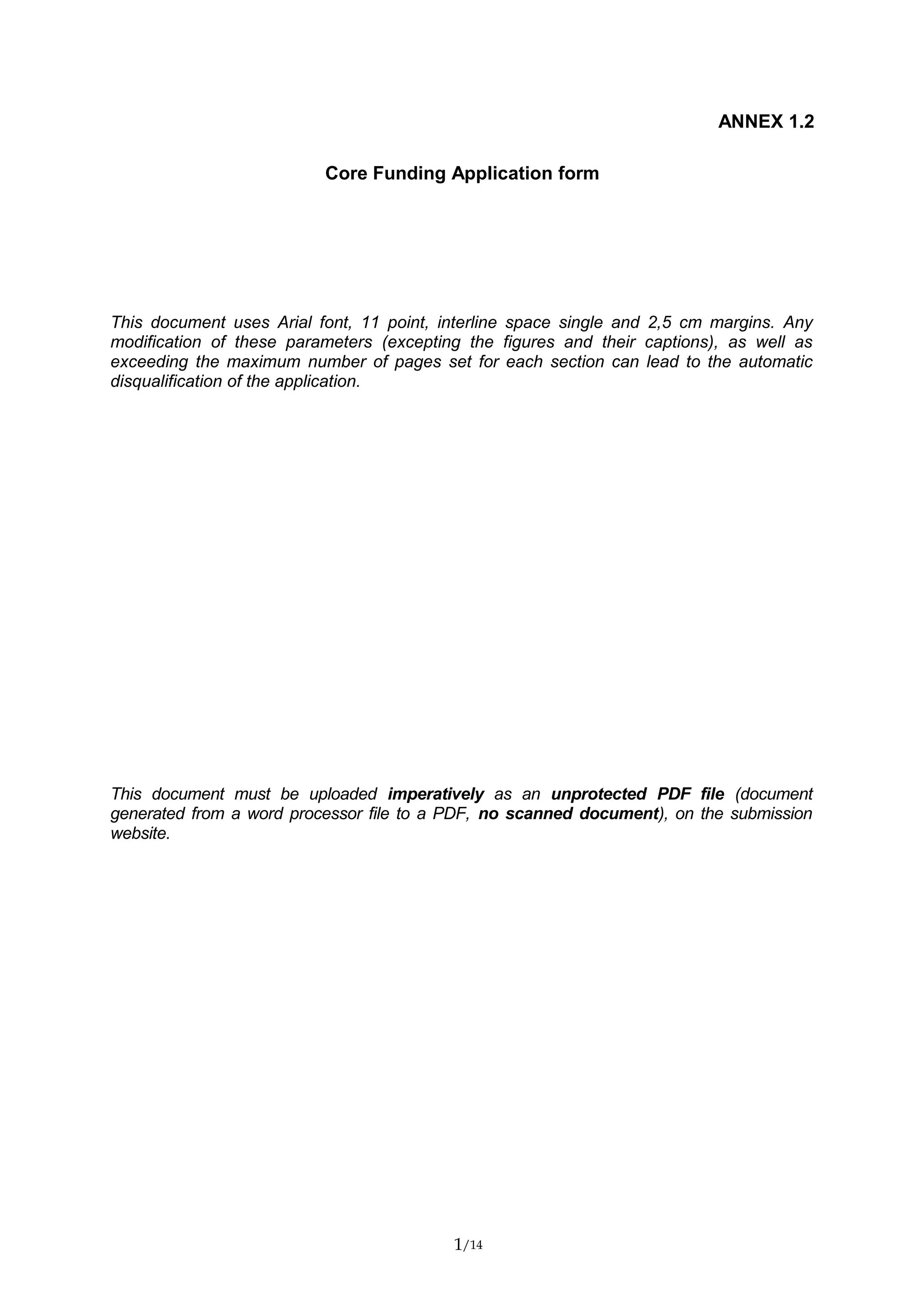 Annex 1 2 core funding application | PDF