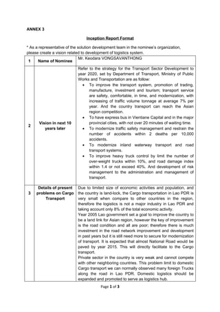 Annex3 inception report | DOC | Logistics and Transportation Industry ...