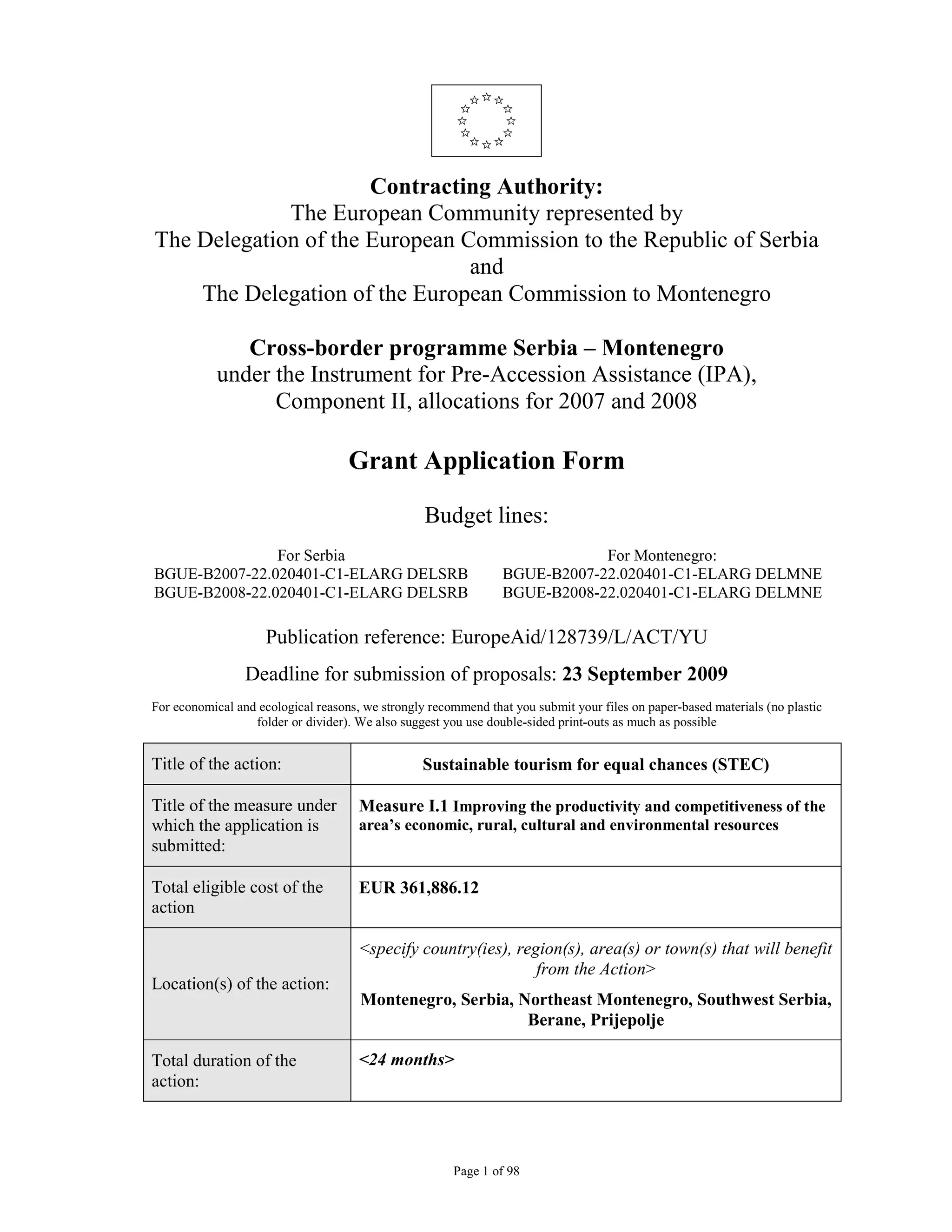 Grant application form srb-mne stec project | PDF
