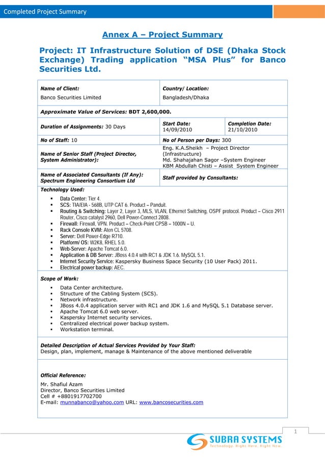 Annex A Project Summary | PDF