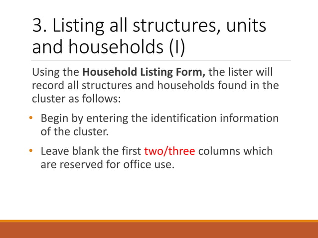 Annex H. Example Mapping and Household Listing Training Presentation 7. ...