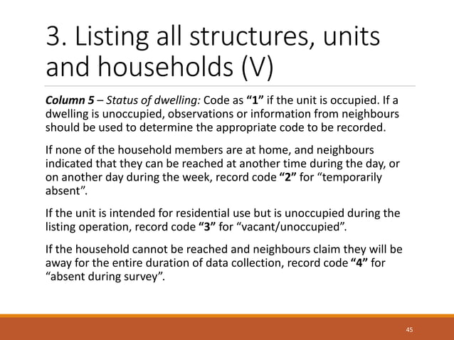 Annex H. Example Mapping and Household Listing Training Presentation 7. ...