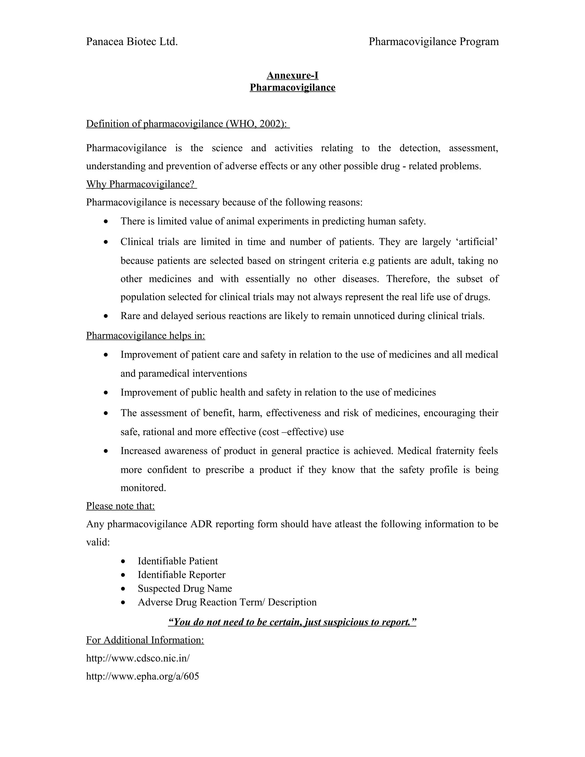 Annexure 1 pharmacovigilance | DOC