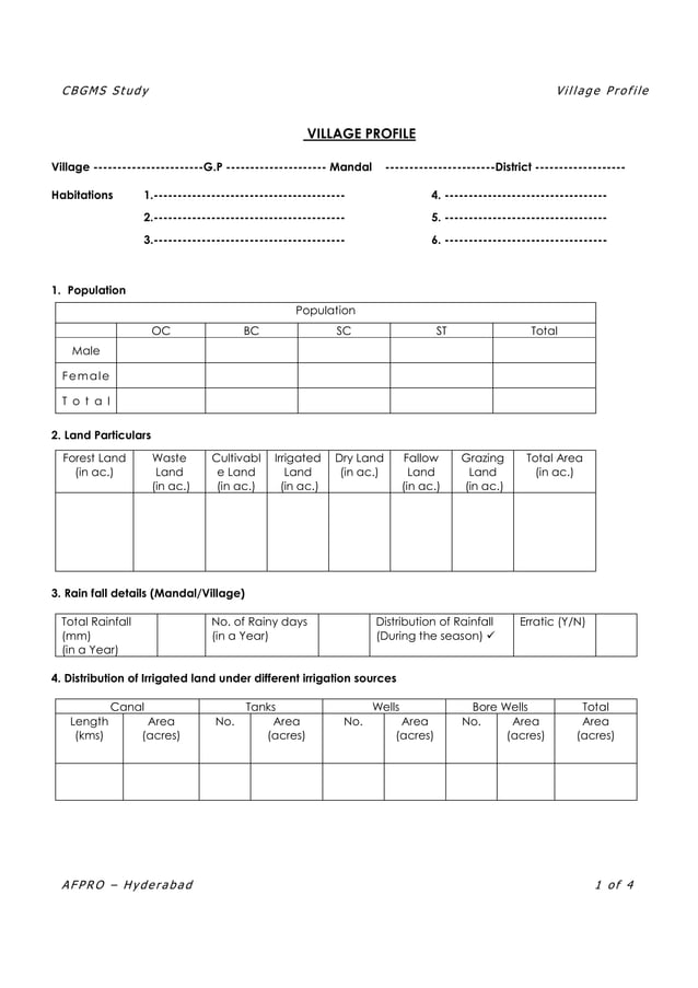 Village Profile data collection format | PDF