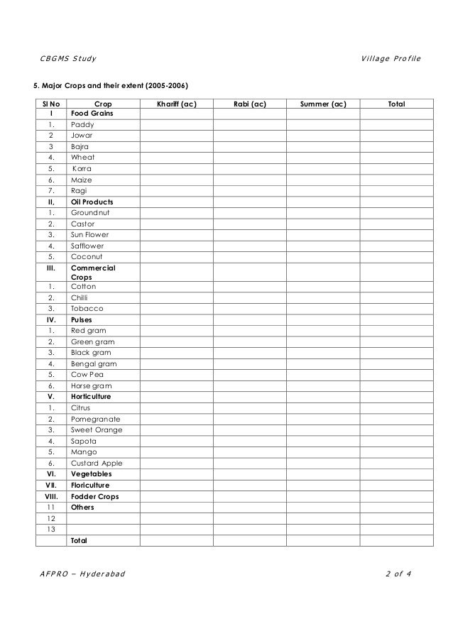 Village Profile data collection format