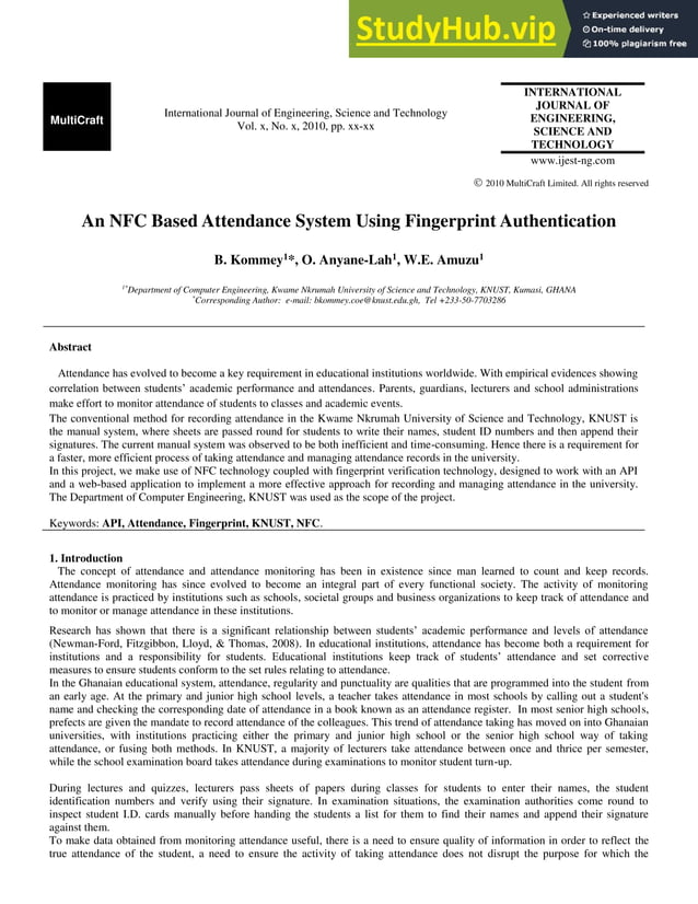 An NFC Based Attendance System Using Fingerprint Authentication | PDF