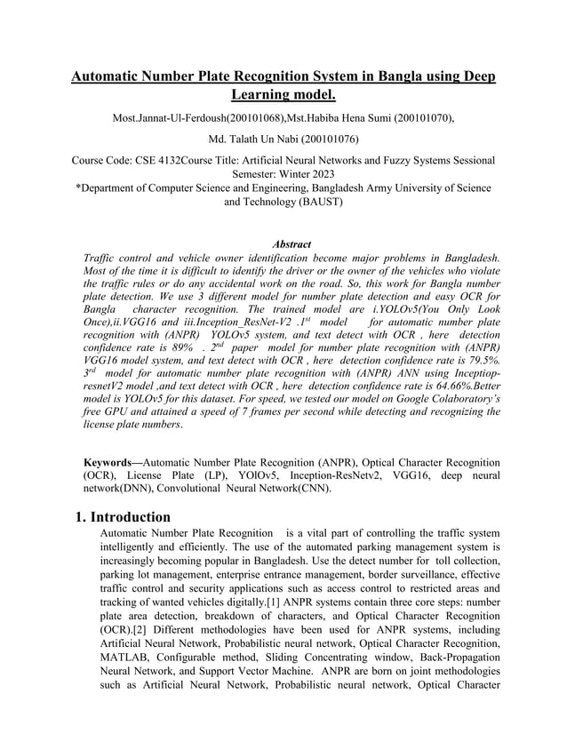 Automatic Number Plate Recognition System In Bangla Using Deep Learning