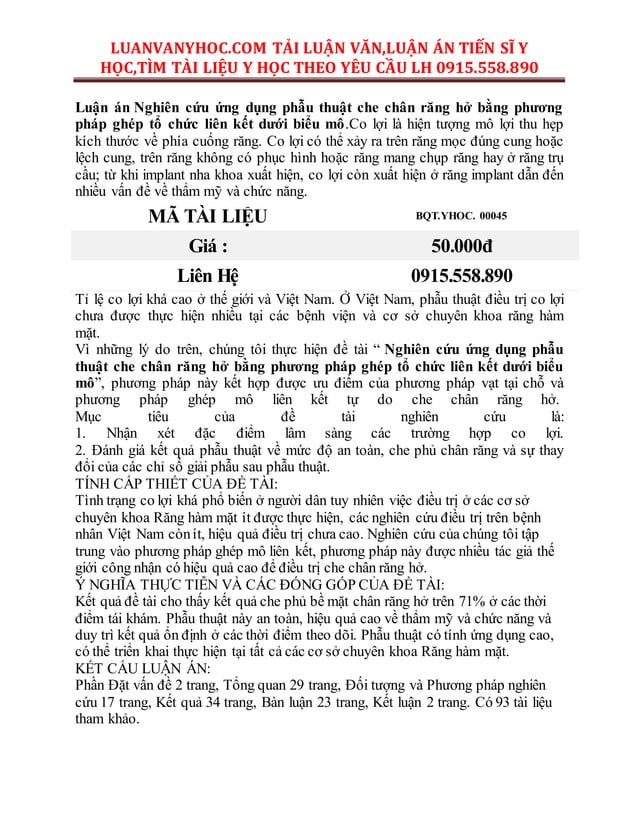 nghien cuu ung dung phau thuat che chan rang ho bang phuong phap ghep to chuc lien ket duoi bieu ...
