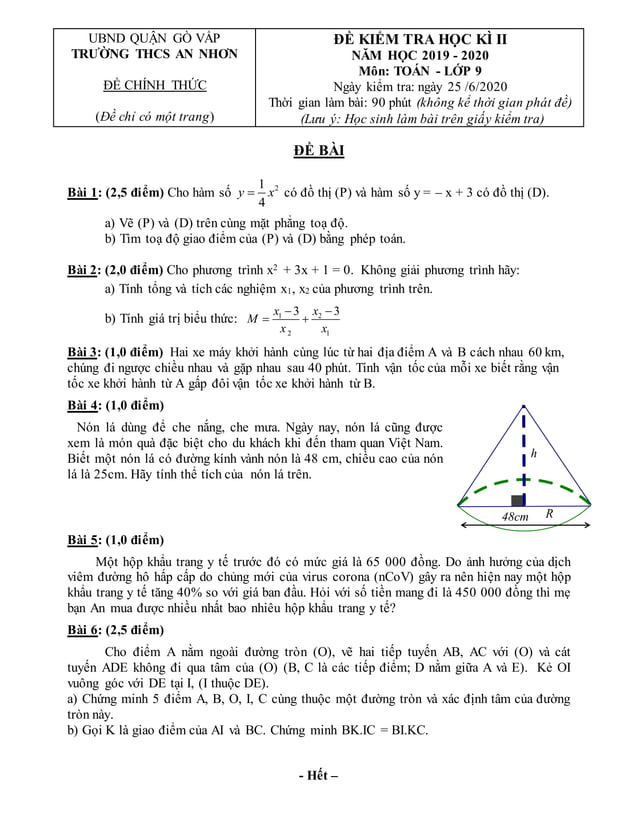 Đề Thi HK2 Toán 9 - THCS An Nhơn | PDF