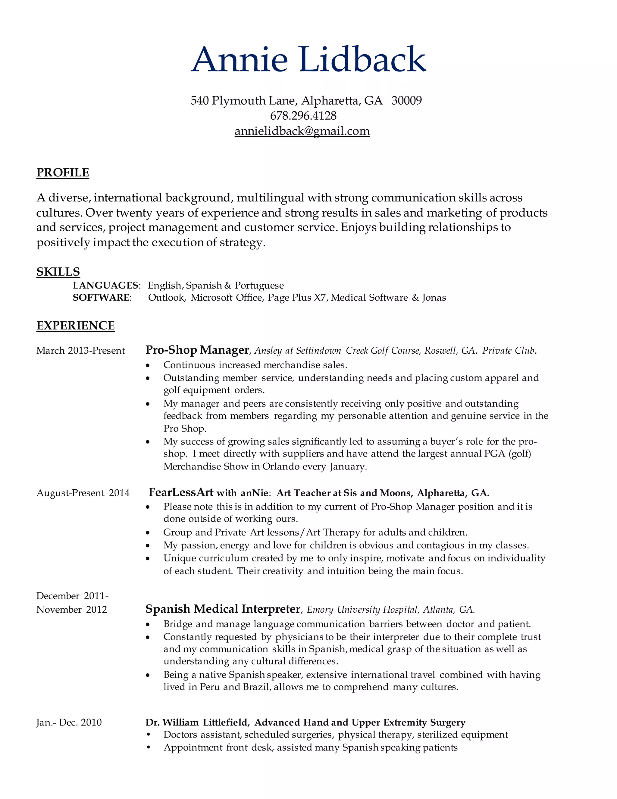 Annie cv nov 2015 2 pg | PDF