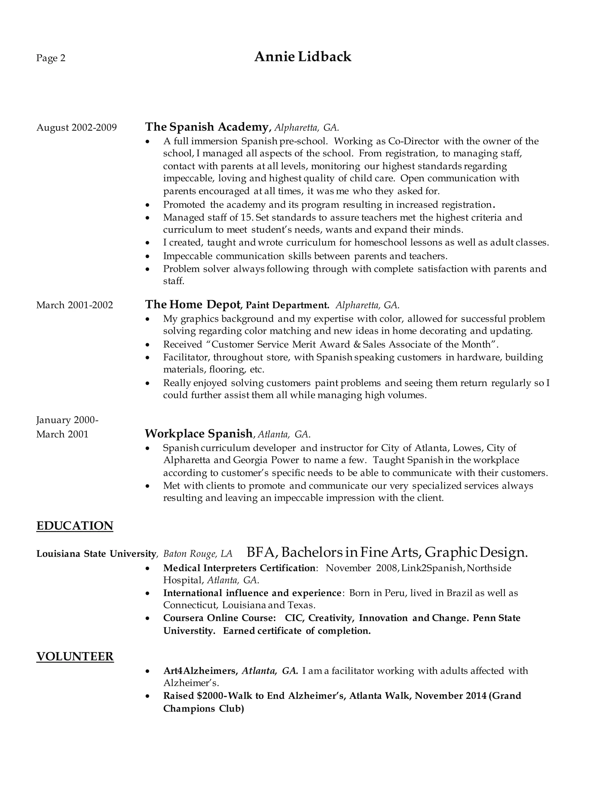 Annie cv nov 2015 2 pg | PDF