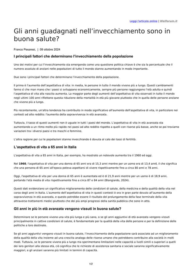Gli anni guadagnati nell'invecchiamento sono in buona salute? | PDF