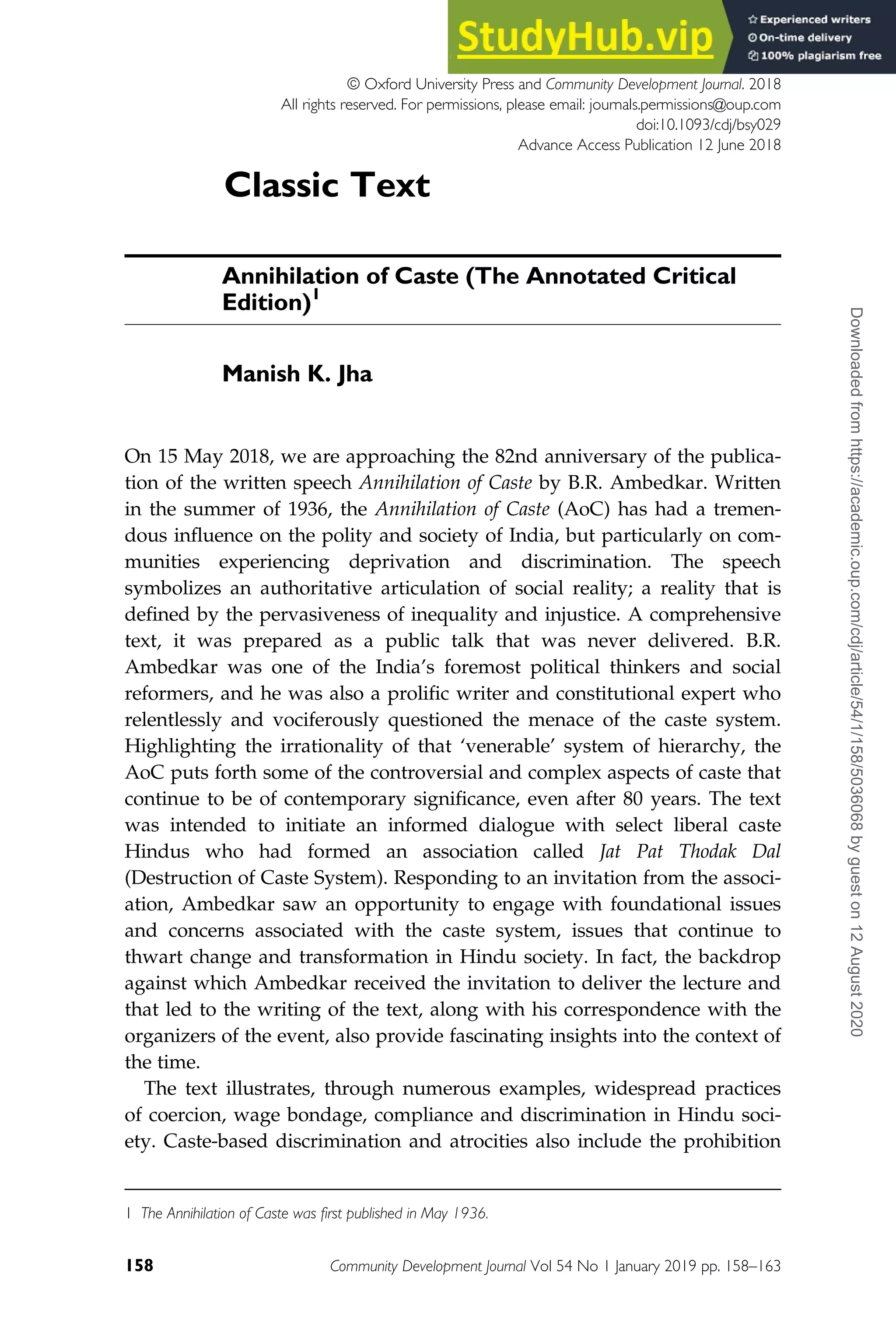 Annihilation Of Caste (The Annotated Critical Edition)1 | PDF