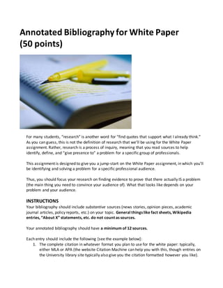 Assignment Sheet: Annotated Bibliography (White Paper) | DOCX