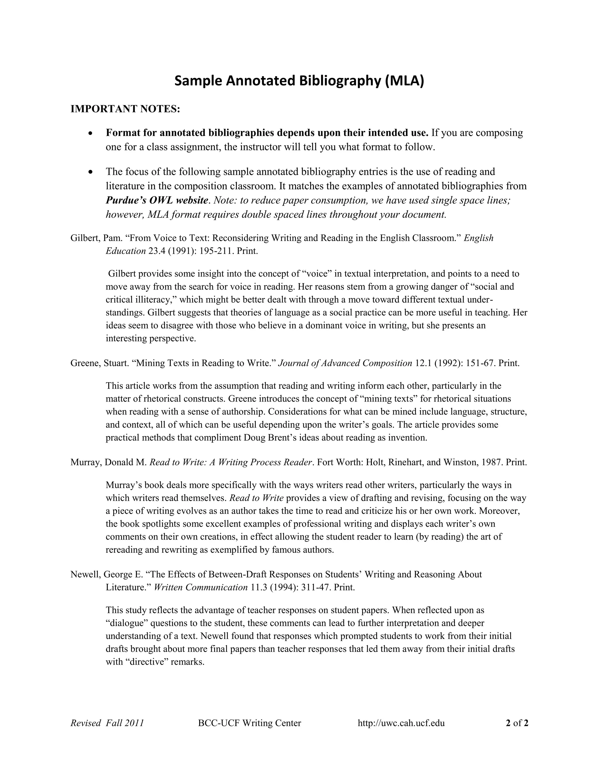Annotated bibliography-handout-fall2011 | PDF