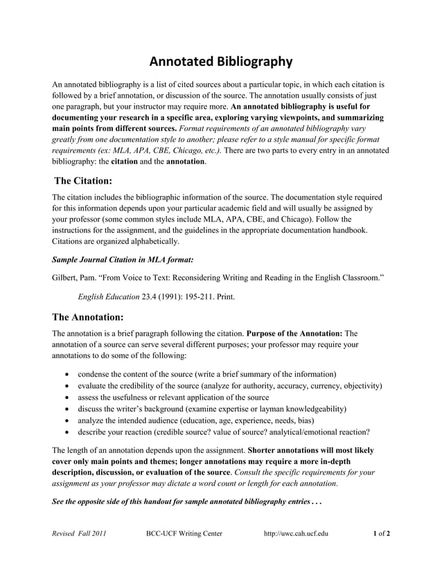 Annotated bibliography-handout-fall2011 | PDF