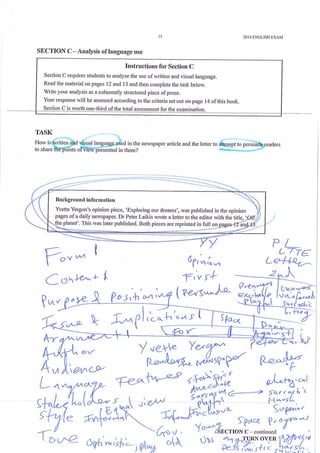 Worked Example: 2014 English Exam - Part C - Essay | PDF