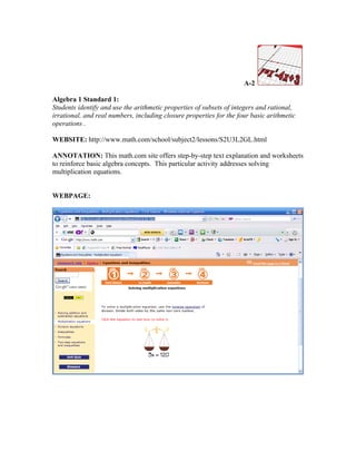 Annotated algebra 1 technology resources | DOC