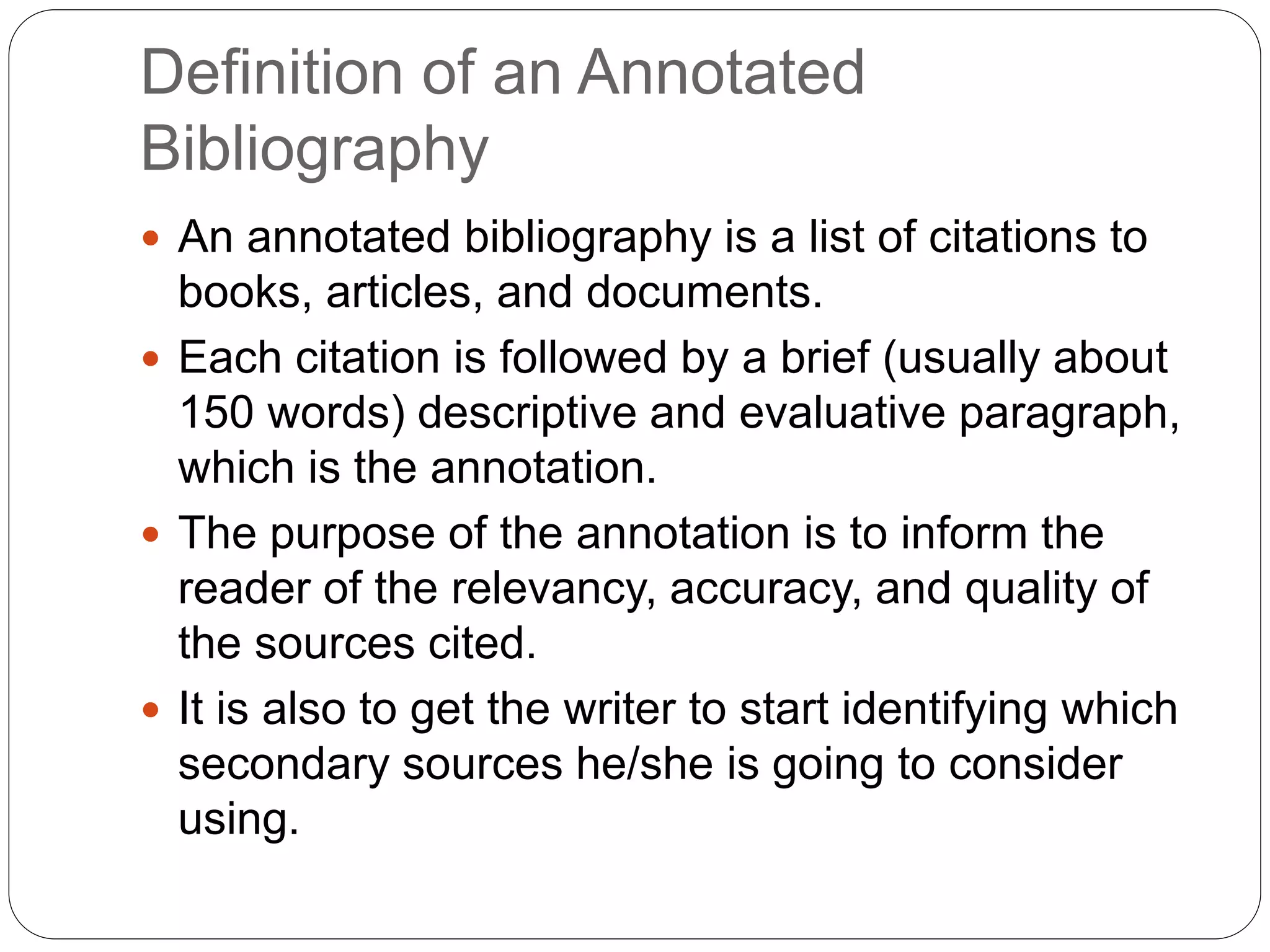 The Annotated Bibliography | PPTX