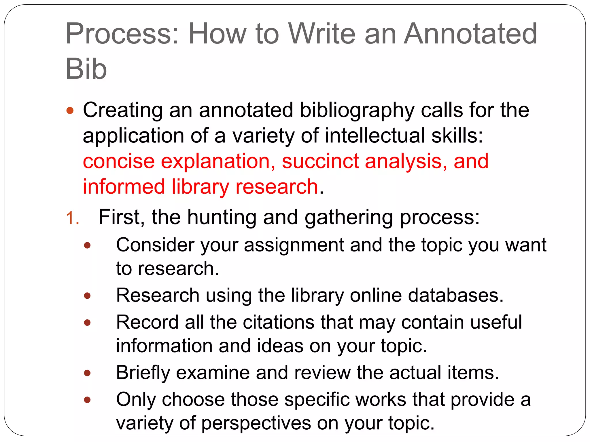 The Annotated Bibliography | PPTX