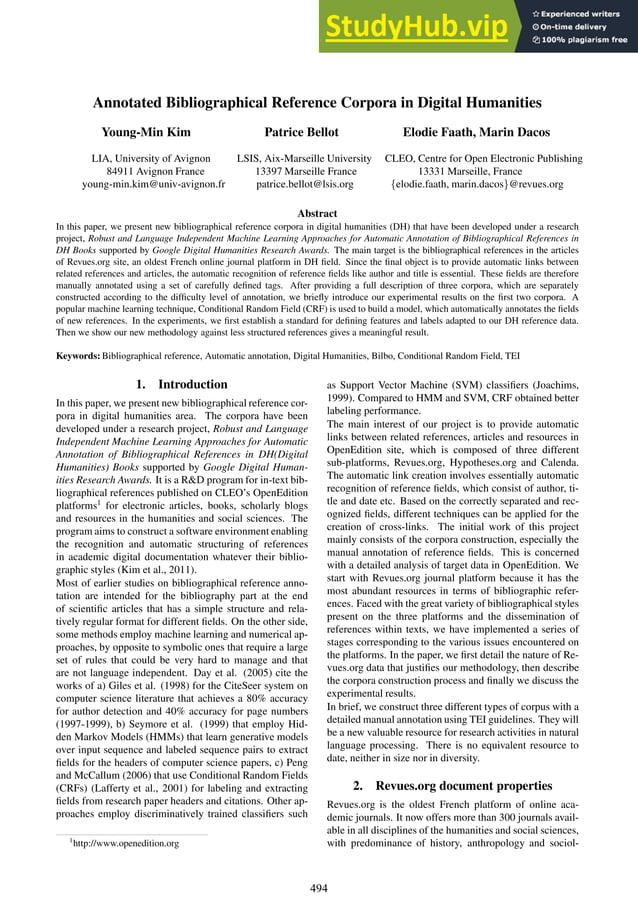 Annotated Bibliographical Reference Corpora In Digital Humanities | PDF