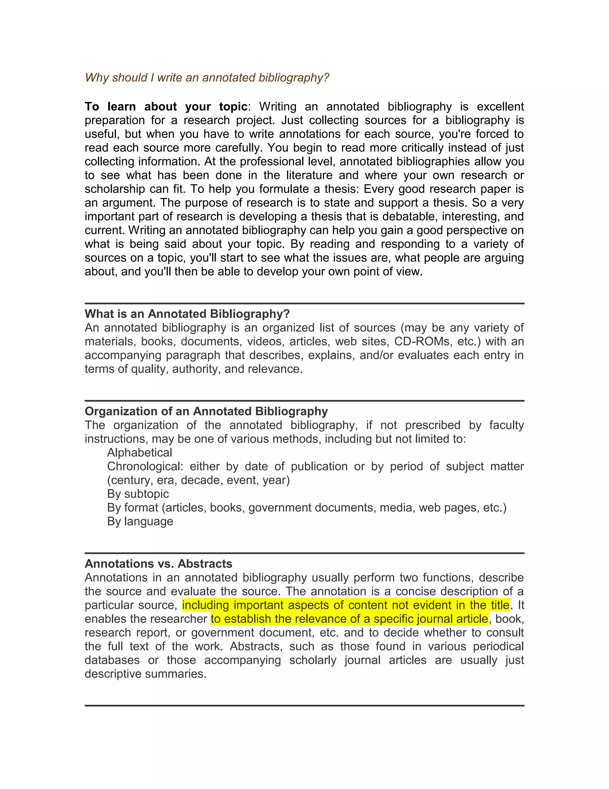 Annotated bibliographies | PDF