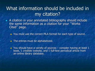 Annotated bibliographies | PPT