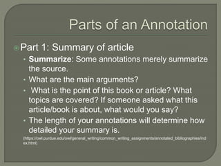 Annotated Bibliographies in APA | PPTX