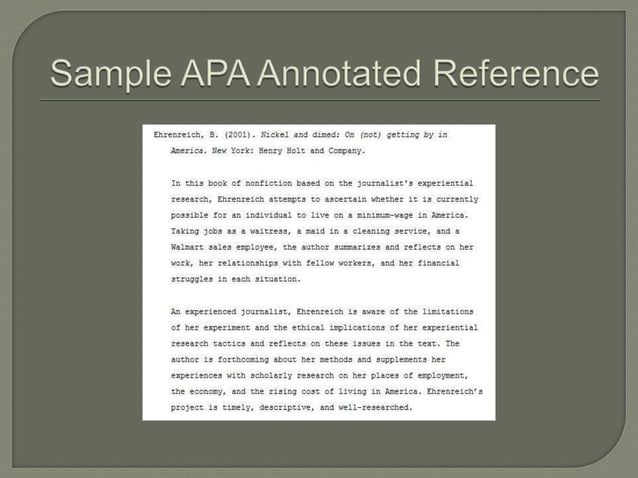 Annotated Bibliographies in APA | PPTX