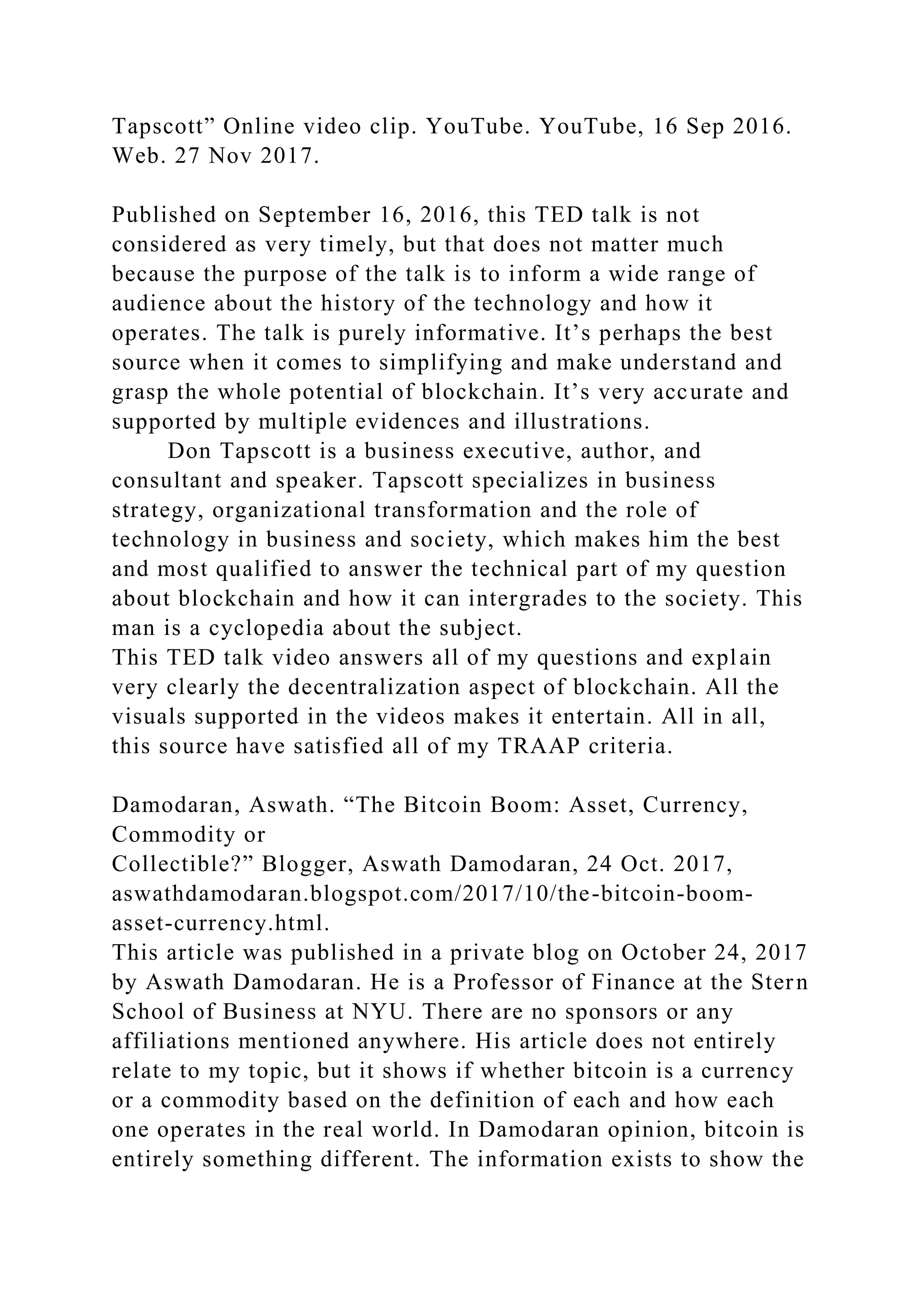 Annotated Bibliography - Blockchain & CryptocurrenciesHamza Al.docx