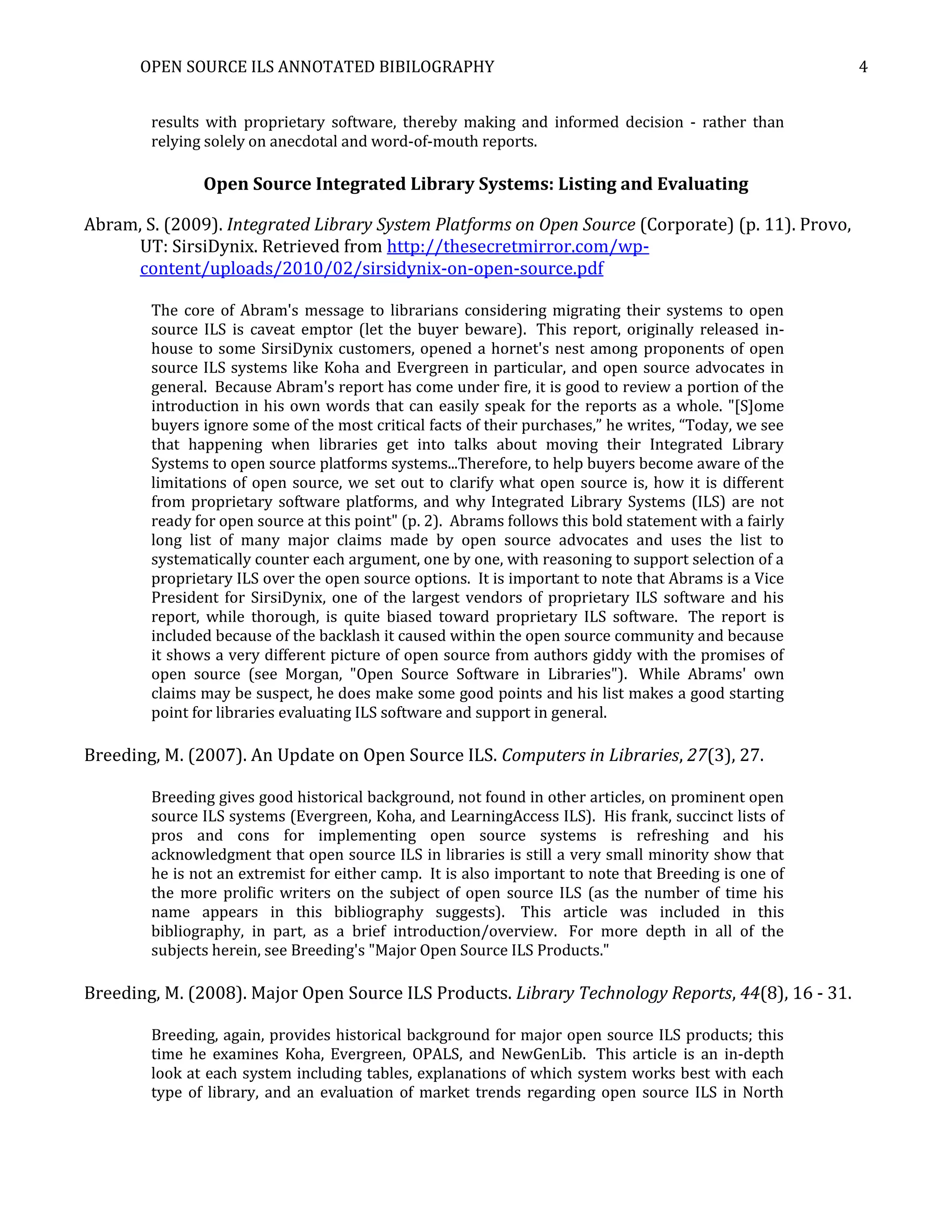 Annotated bibliography open source ils | DOCX