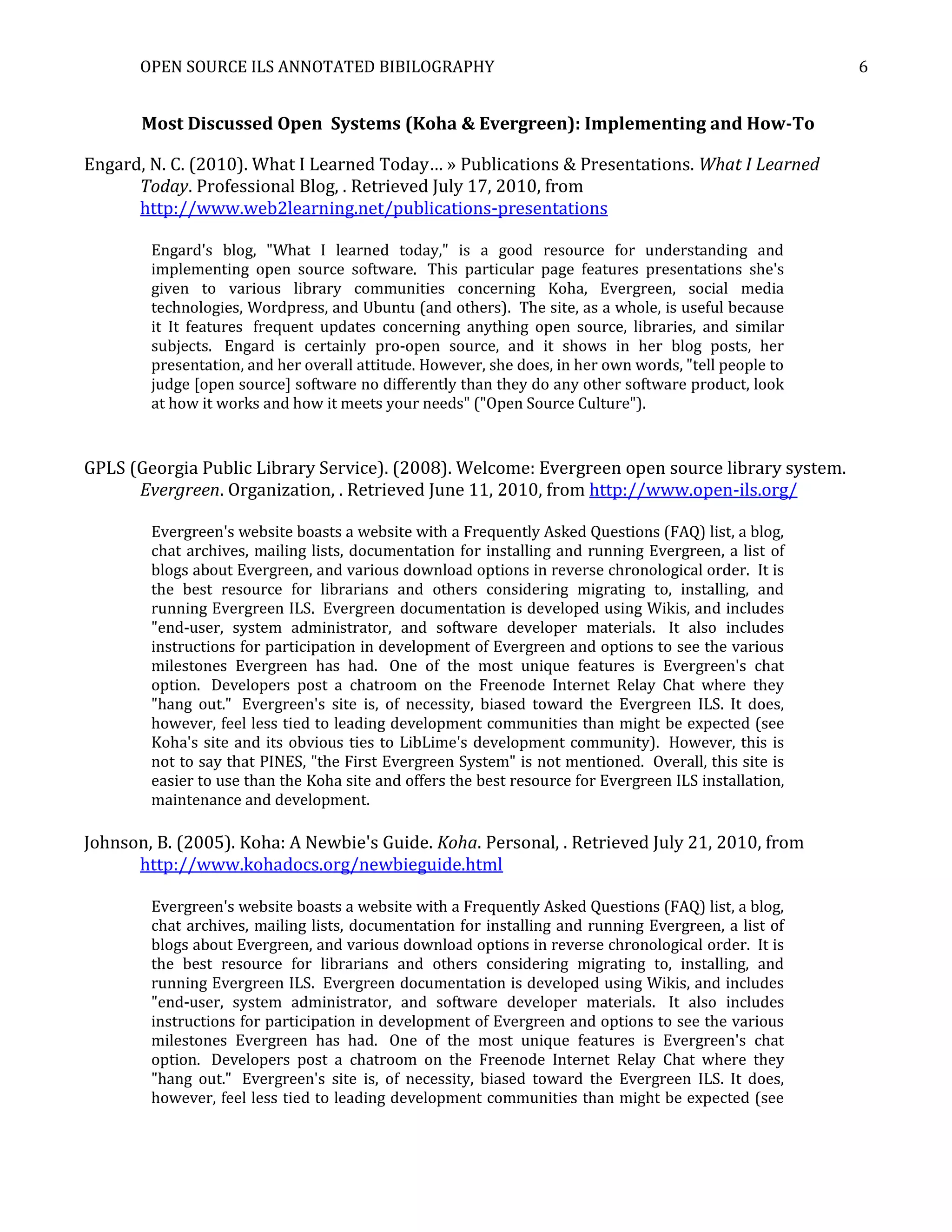 Annotated bibliography open source ils | DOCX