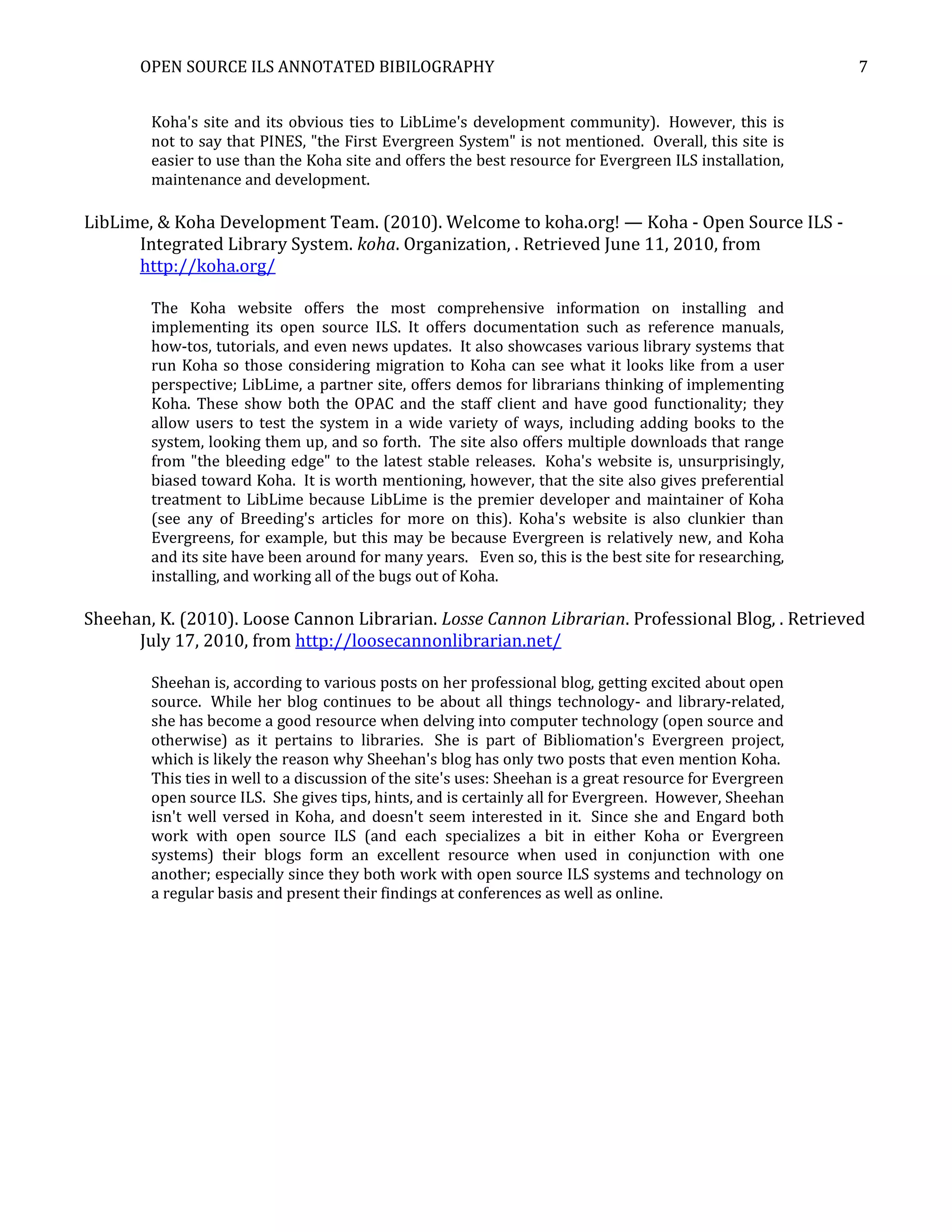 Annotated bibliography open source ils | DOCX