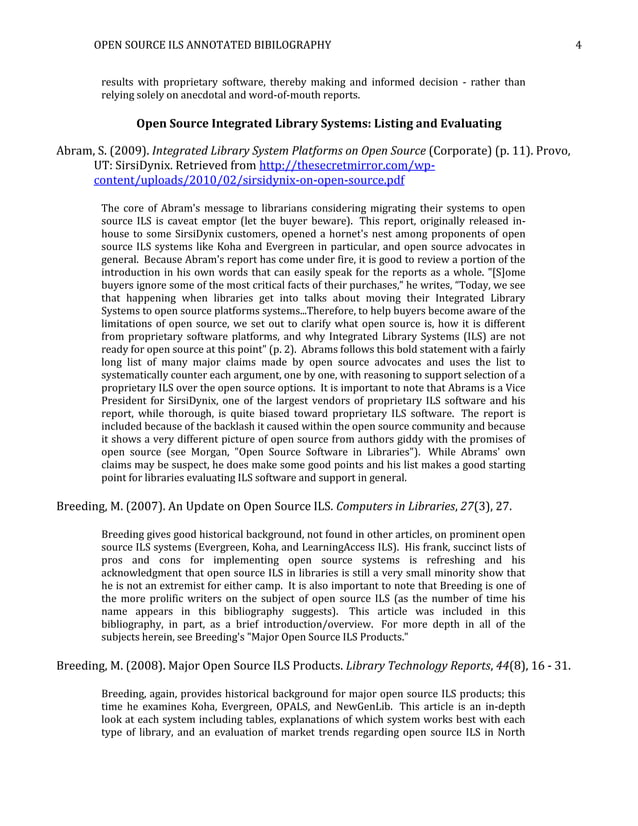 Annotated bibliography open source ils | PDF
